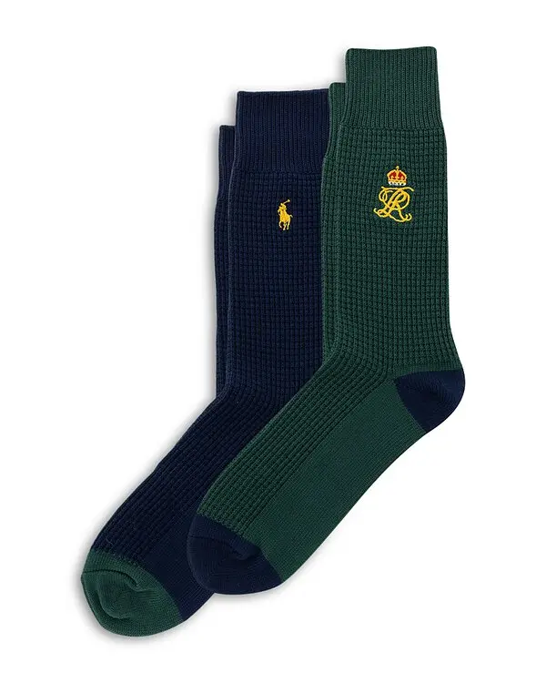 Polo Ralph Lauren Waffle Crest Embroidered Cotton Socks, Pack Of 2 - Hunter