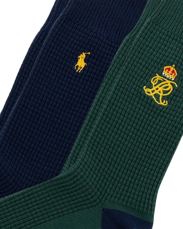 Polo Ralph Lauren Waffle Crest Embroidered Cotton Socks, Pack Of 2
