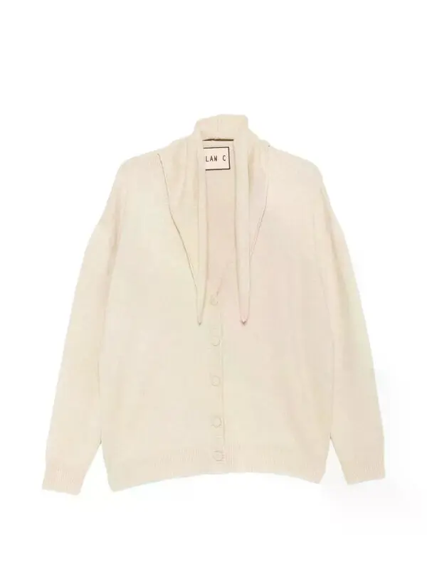 Plan C Scarf-detail V-neck Cardigan - Neutrals