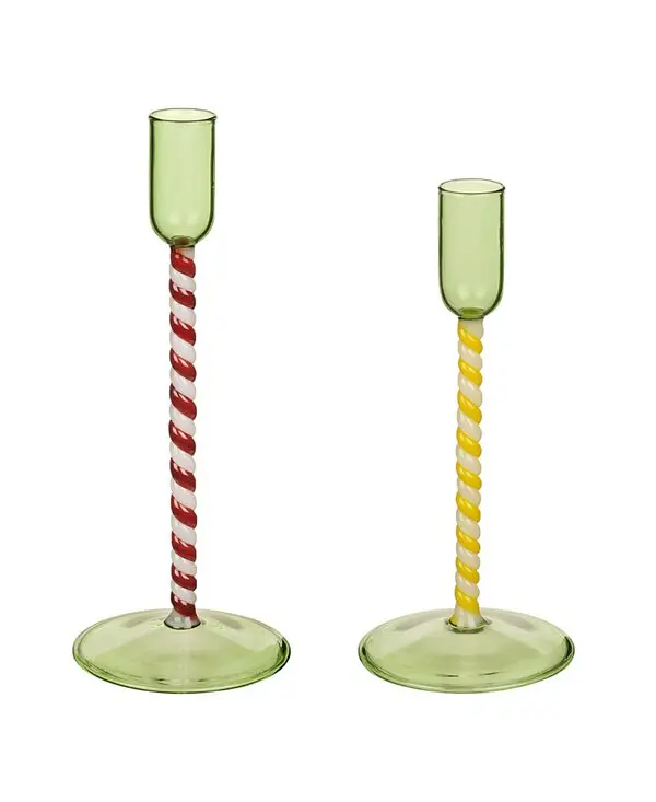 ZSA ZSA ZSU Henan Borosilicate Glass Candlestick 2 Pcs Set, 8.6 X 5.4 X 1.6