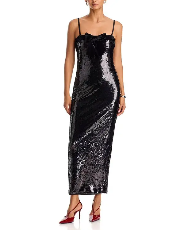 Aqua Velvet Bow Sequin Maxi Dress Exclusive
