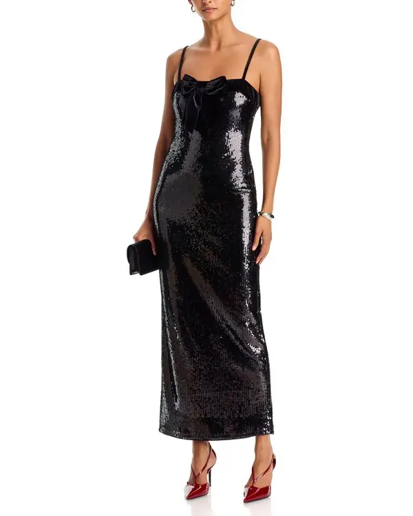 Aqua Velvet Bow Sequin Maxi Dress Exclusive