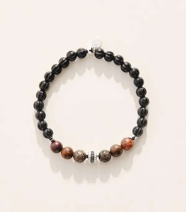 Tateossian Sterling Silver, Dinosaur Bone And Agate Gear Trio Bracelet - Black