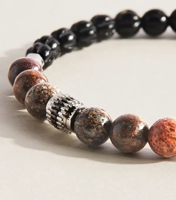 Tateossian Sterling Silver, Dinosaur Bone And Agate Gear Trio Bracelet