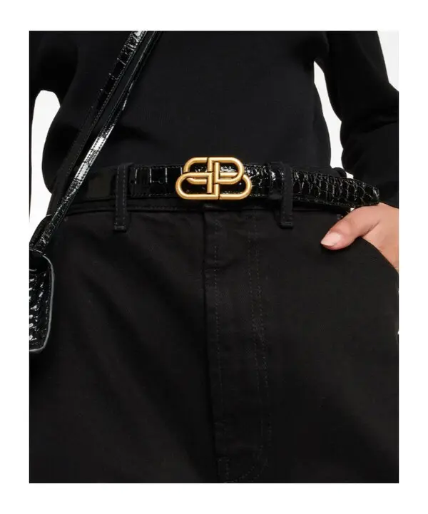 Balenciaga Bb Croc-effect Leather Belt