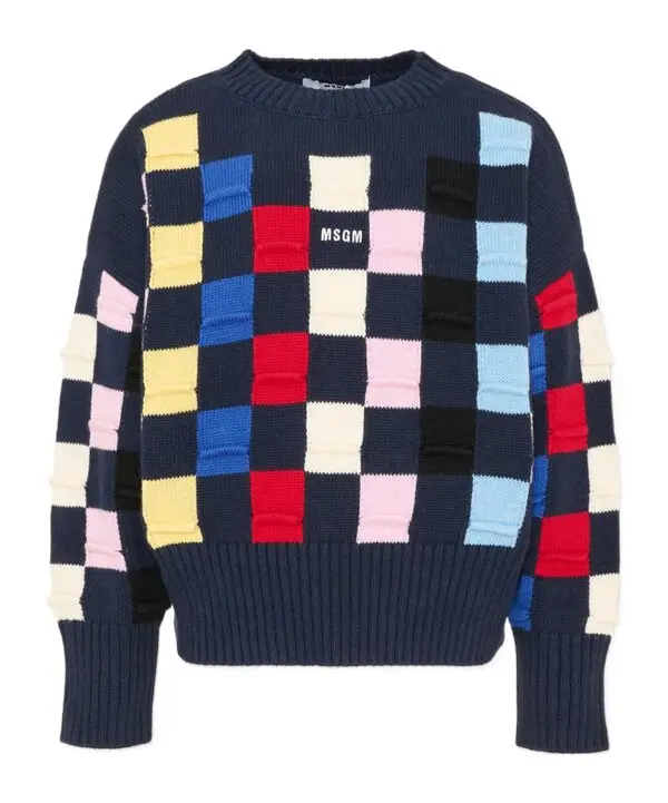 MSGM Intarsia-knit Logo-embroidered Sweater - Blue