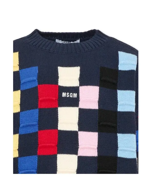 MSGM Intarsia-knit Logo-embroidered Sweater