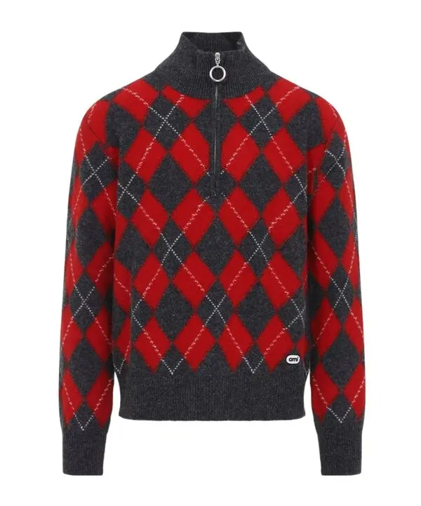 AMI Paris Long-sleeve Knit Top - Carbon Ash/ruby Red