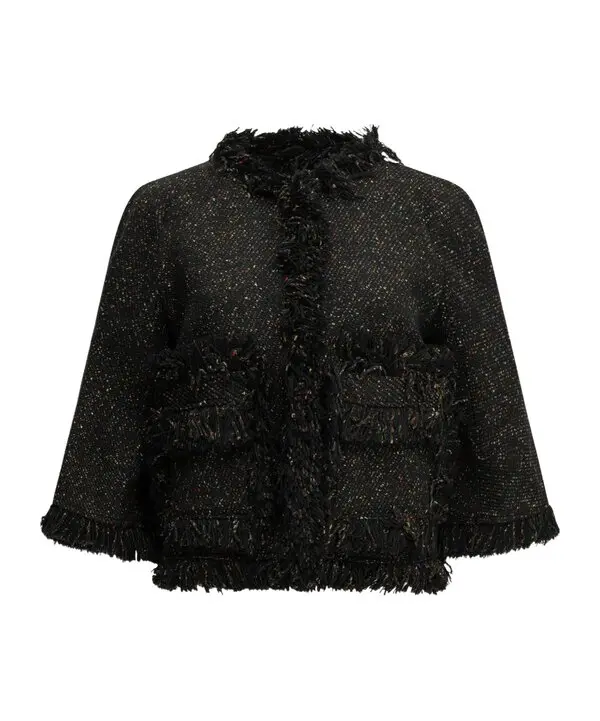 Sacai Fringed Tweed-effect Jacket - Black