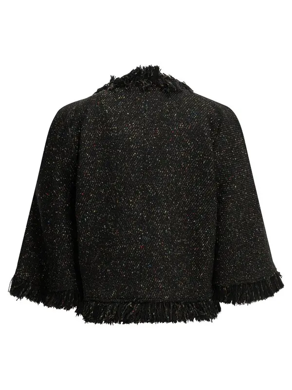 Sacai Fringed Tweed-effect Jacket