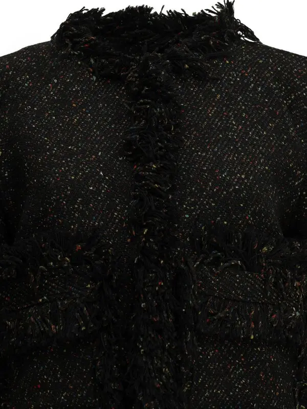 Sacai Fringed Tweed-effect Jacket