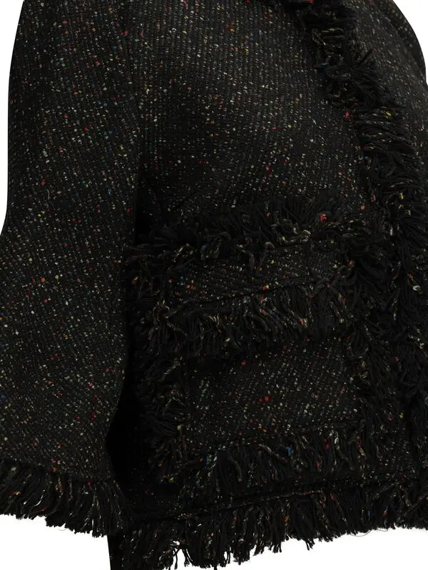 Sacai Fringed Tweed-effect Jacket