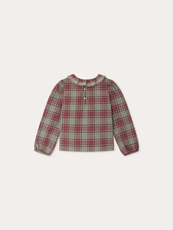 Bonpoint Timber Checked Hand-embroidered Blouse
