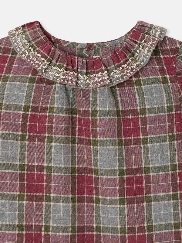 Bonpoint Timber Checked Hand-embroidered Blouse