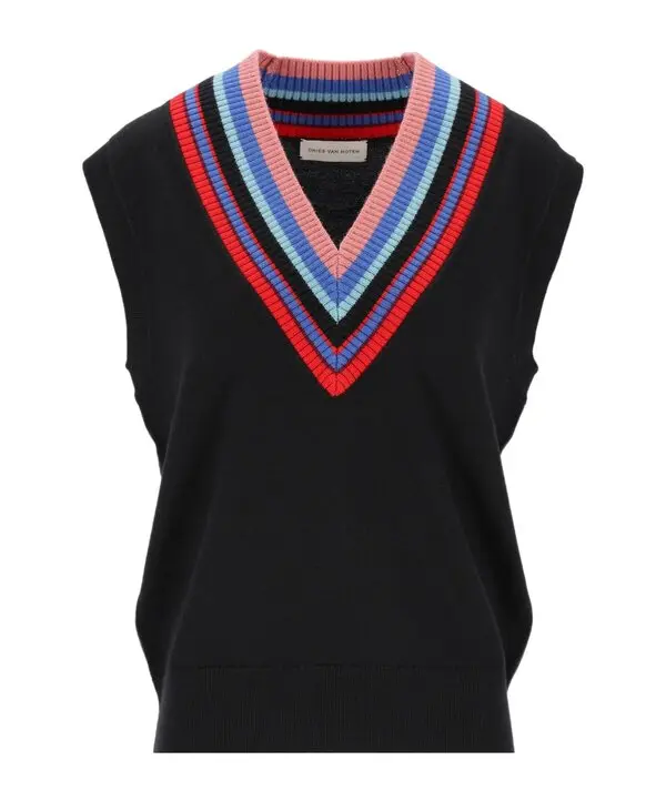 Dries Van Noten V-neck Sleeveless Knit Vest - Black