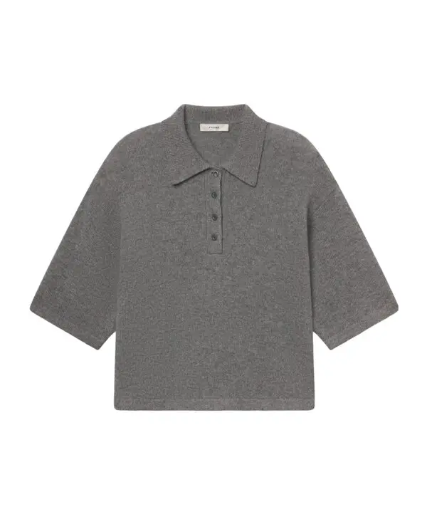 FRAME Ribbed Button-up Polo Shirt - Grey