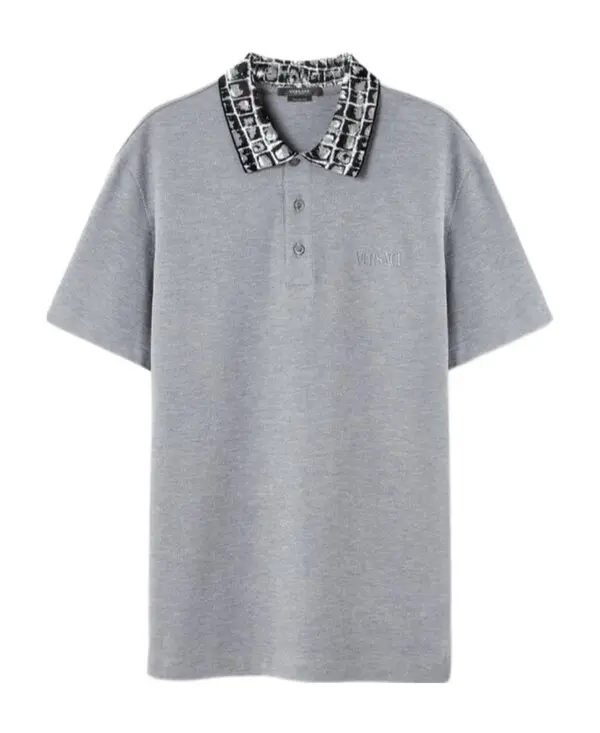 Versace Coccodrillo Cotton Polo Shirt - Gray