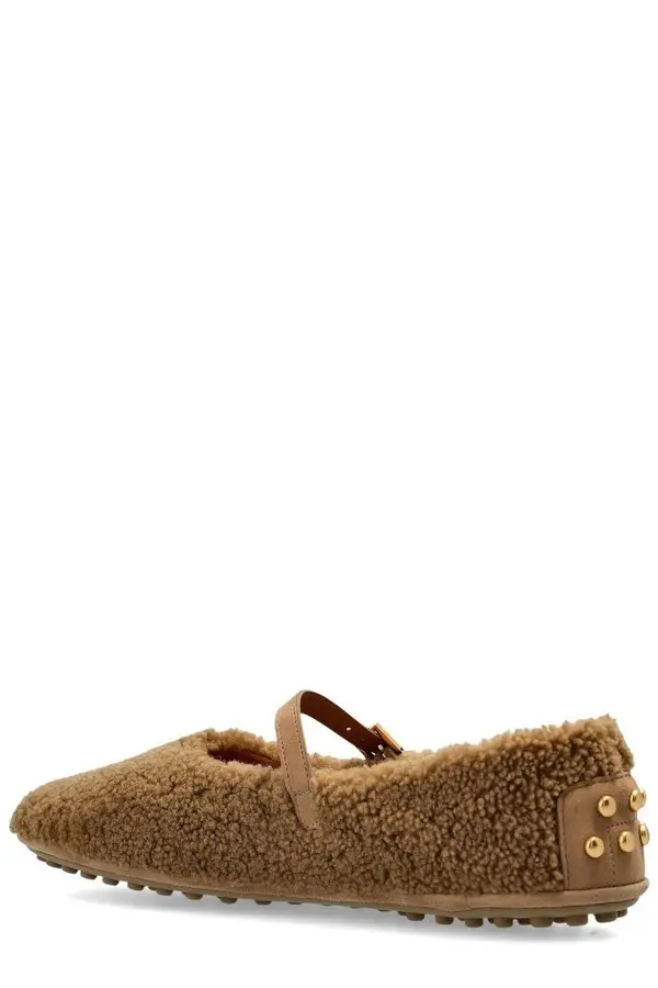 TOD'S Buckled Shearling-effect Ballet Flats