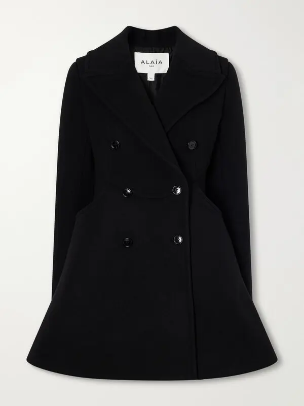 Alaïa Double-breasted Wool-woven Coat - Black