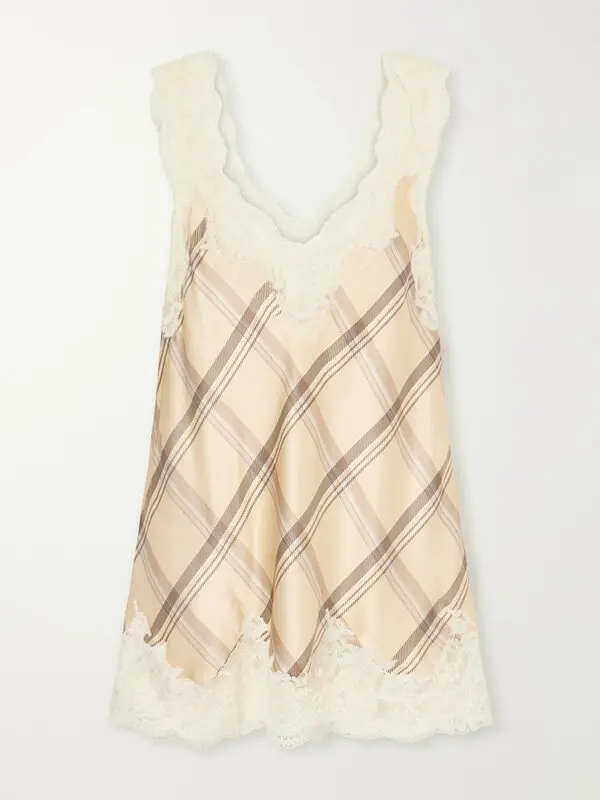 Rabanne Checked Lace-trimmed Silk-satin Cami - Multi