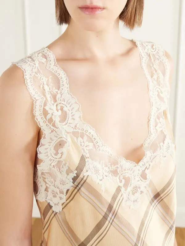 Rabanne Checked Lace-trimmed Silk-satin Cami