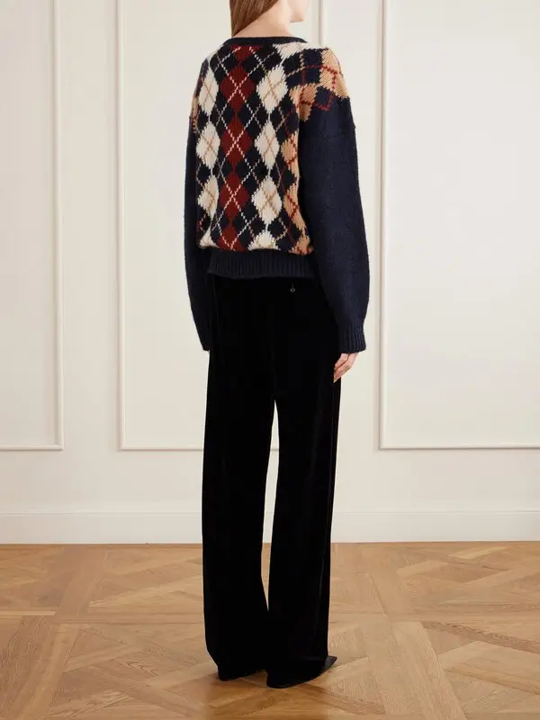 Khaite Timi Argyle-intarsia Floral-embroidered Cashmere And Mohair-blend Sweater