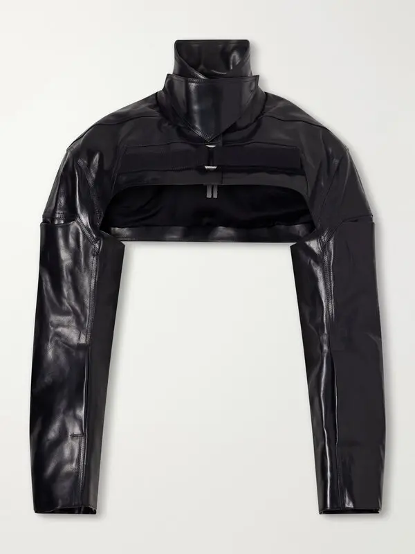 Rick Owens Funnel-neck Paneled Leather Bolero - Black
