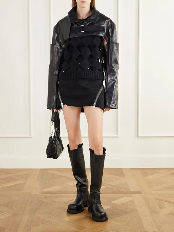 Rick Owens Funnel-neck Paneled Leather Bolero