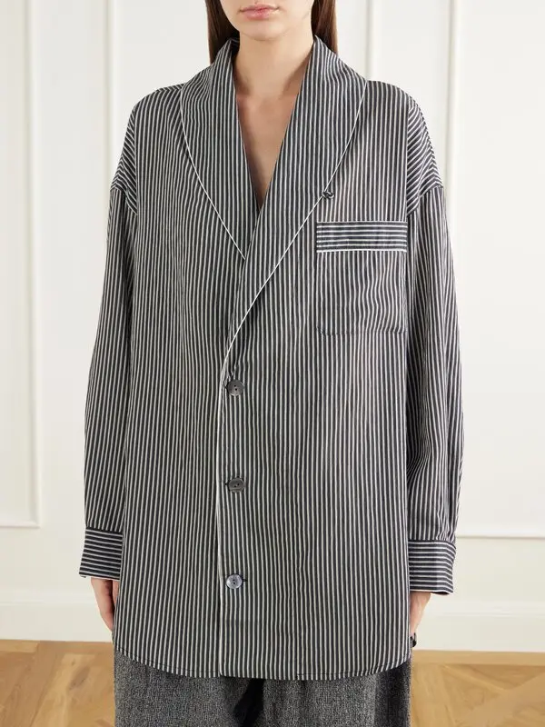 R13 Shawl-collar Striped Poplin Shirt