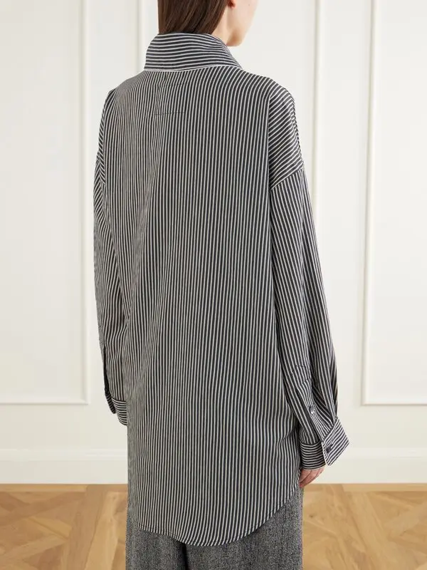 R13 Shawl-collar Striped Poplin Shirt