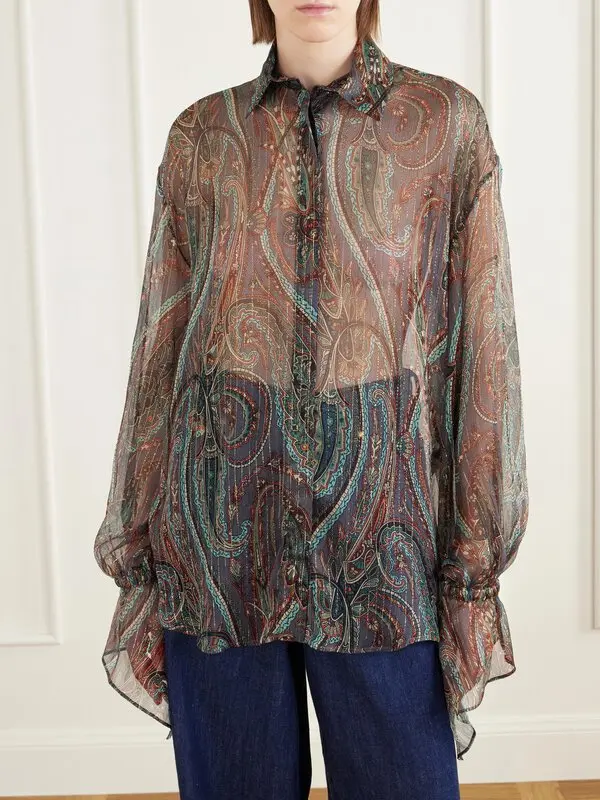 Etro Ruffled Paisley-print Silk-blend Chiffon Blouse
