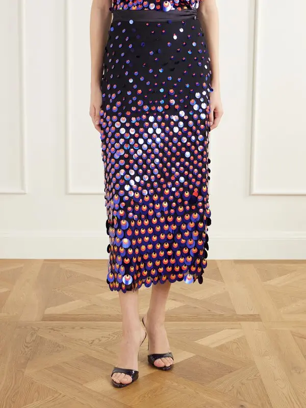 Christopher John Rogers Sequin-embellished Silk-crepon Midi Skirt
