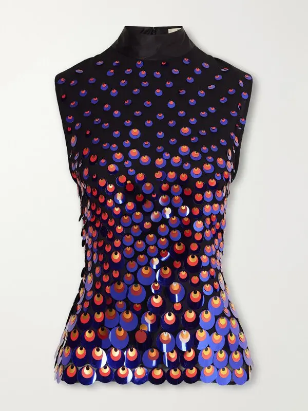 Christopher John Rogers Sequin-embellished Silk-crepon Turtleneck Top - Multi