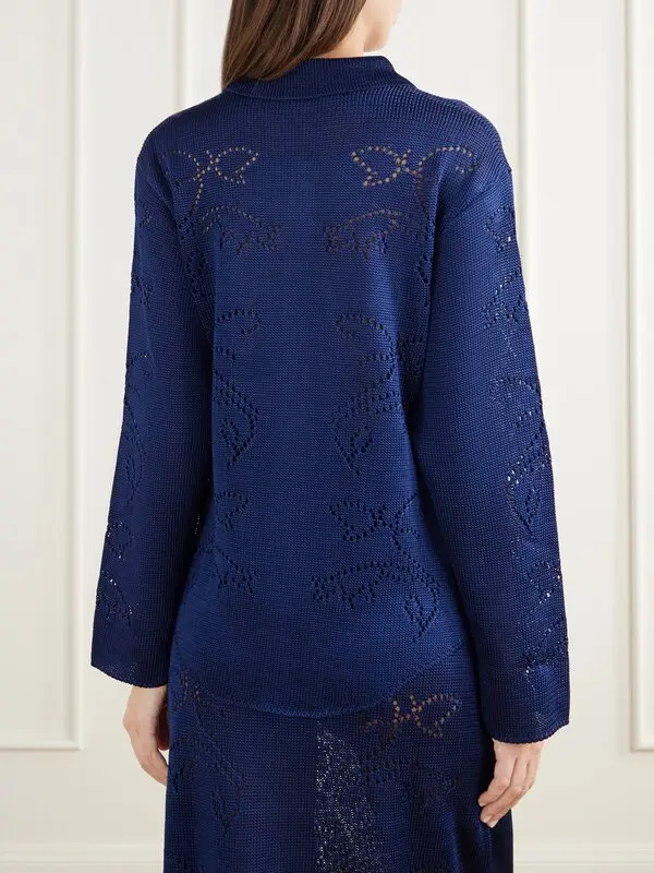 Calle Del Mar Squash Blossom Pointelle-knit Cardigan