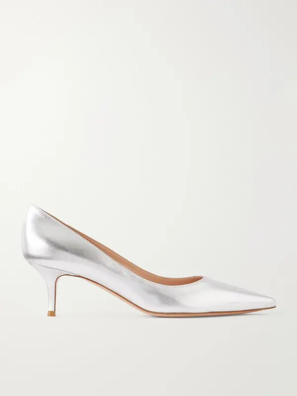 GIANVITO ROSSI 55 Metallic Leather Pumps - Silver