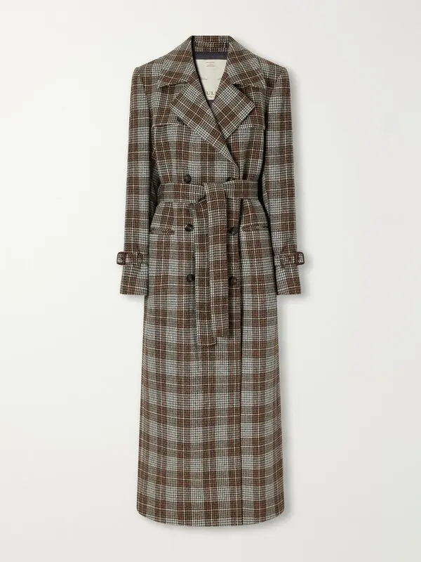 Giuliva Heritage The Camilla Double-breasted Belted Checked Wool-houndstooth Trench Coat