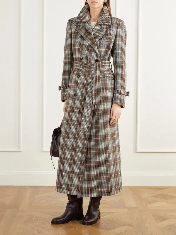 Giuliva Heritage The Camilla Double-breasted Belted Checked Wool-houndstooth Trench Coat