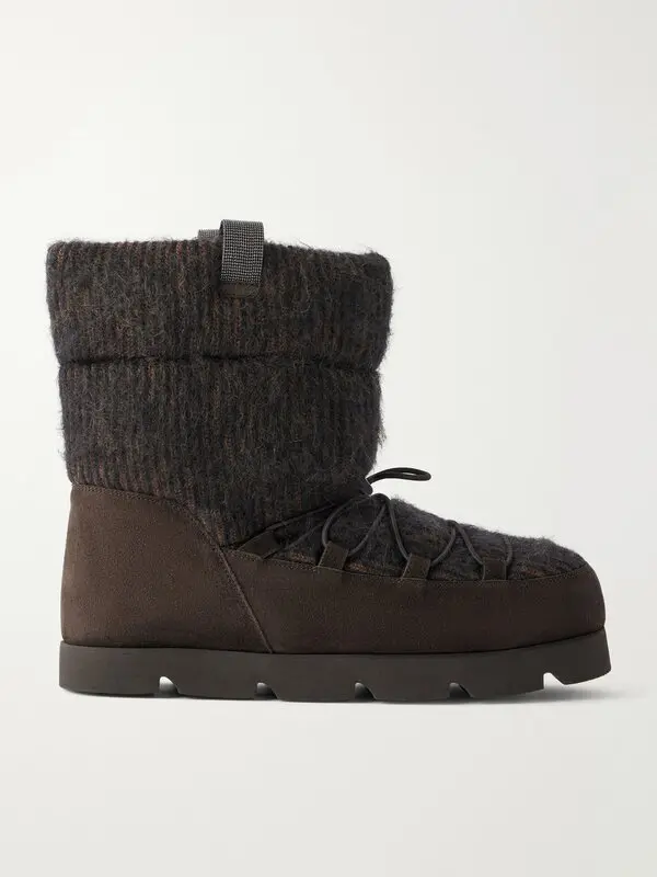 Brunello Cucinelli Monili-embellished Suede-trimmed Brushed Cashmere Ankle Boots - Brown