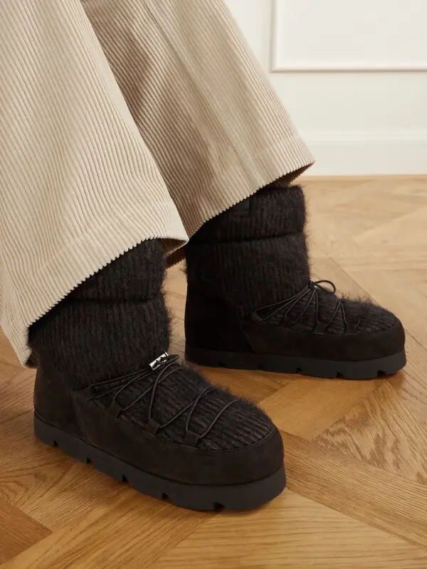 Brunello Cucinelli Monili-embellished Suede-trimmed Brushed Cashmere Ankle Boots