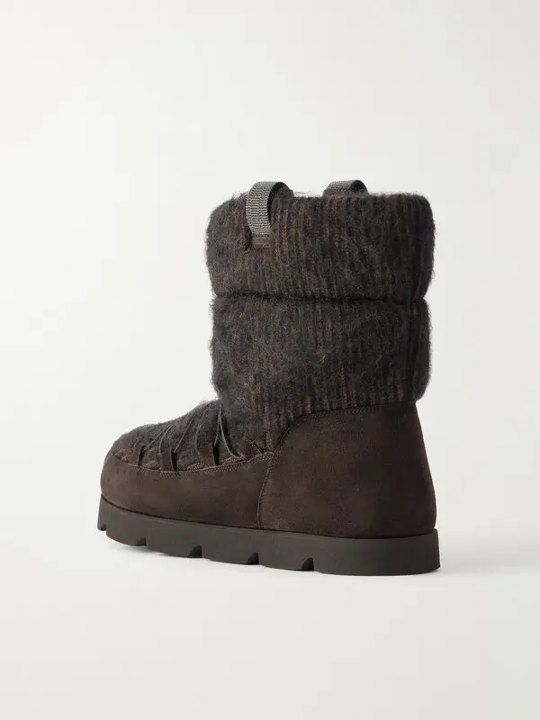 Brunello Cucinelli Monili-embellished Suede-trimmed Brushed Cashmere Ankle Boots