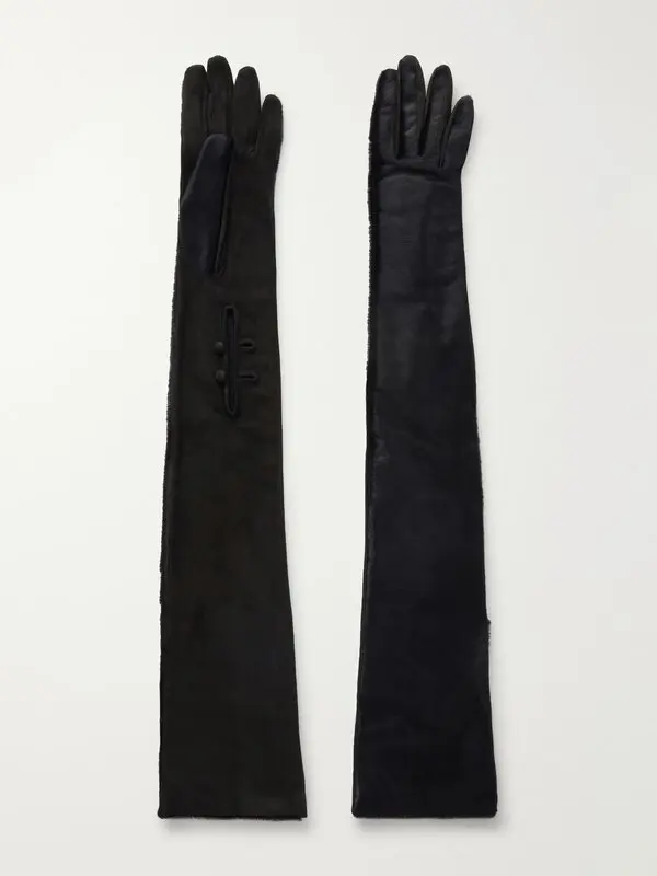 Alaïa Suede And Calf-hair Gloves - Black