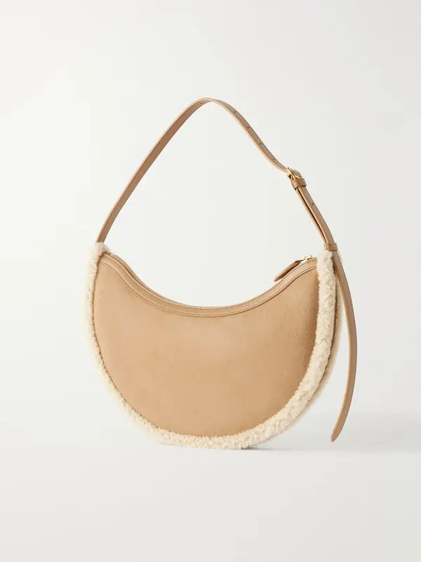 Alaïa Demi Lune Shearling-trimmed Suede Shoulder Bag