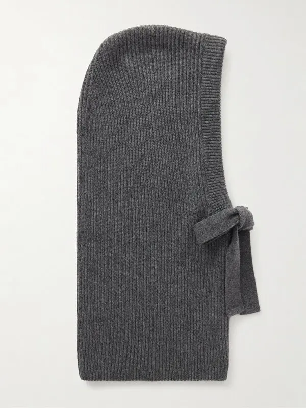 Brunello Cucinelli Drawstring Ribbed Cashmere Snood - Gray