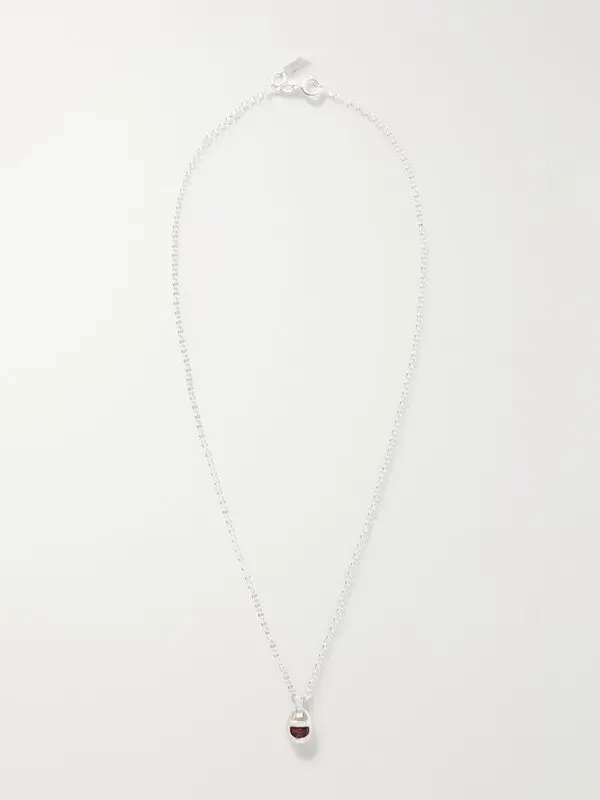 LOREN STEWART Mini Half Moon Lock Garnet Necklace