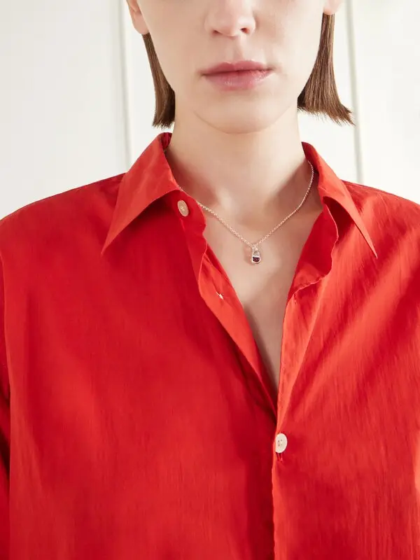 LOREN STEWART Mini Half Moon Lock Garnet Necklace