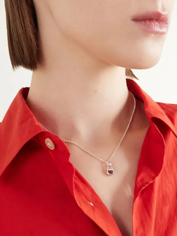 LOREN STEWART Mini Half Moon Lock Garnet Necklace