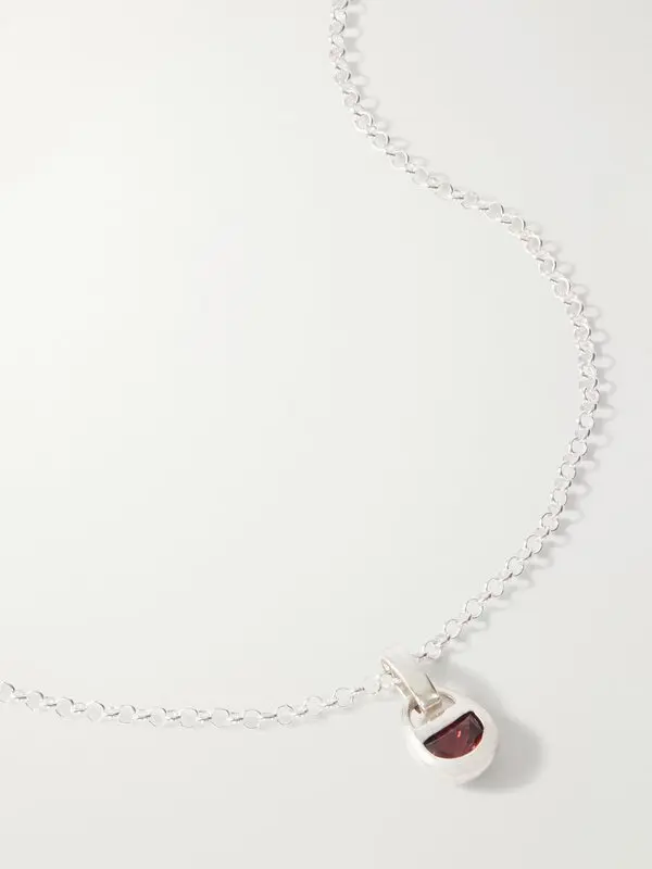 LOREN STEWART Mini Half Moon Lock Garnet Necklace