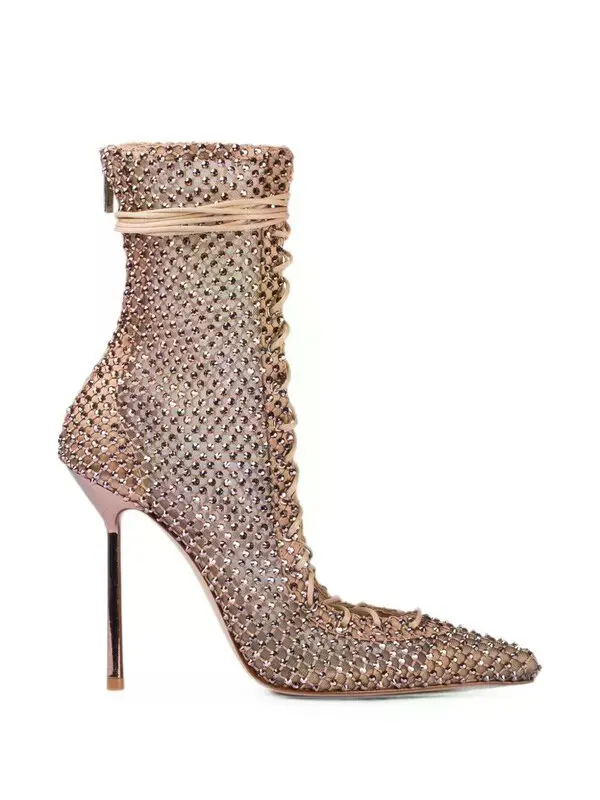 LE SILLA Crystal-embellished Lace-up Ankle Boots - Neutrals