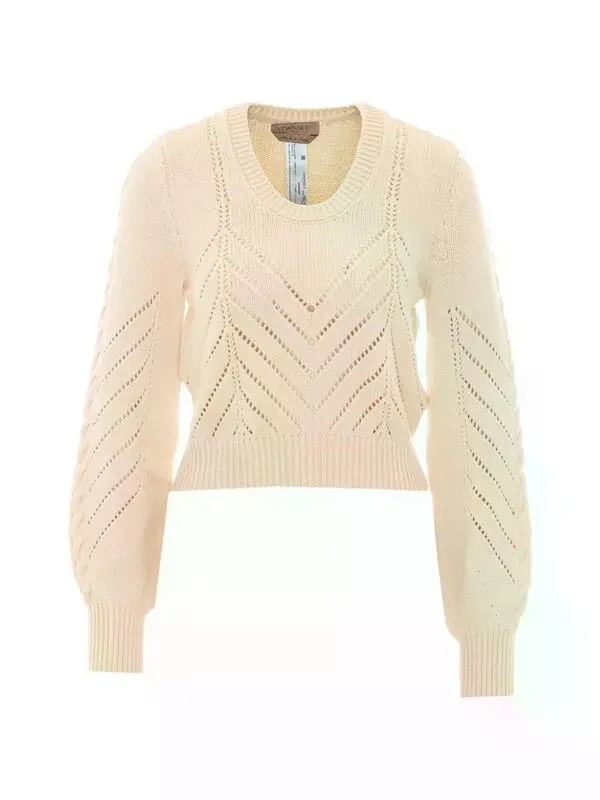 TWINSET Cropped Wool Blend Jumper With Chevron Design - Neutrals