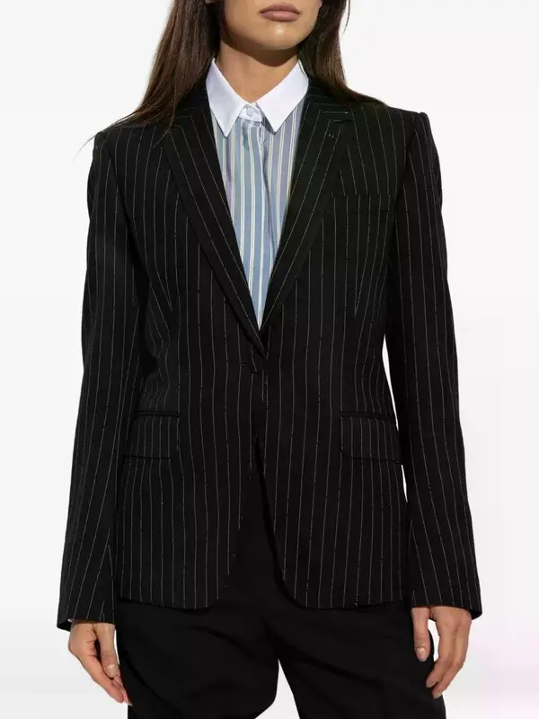 TOM FORD Chalk Striped Crystal Embroidery On Wool Boyfriend Jacket - Black